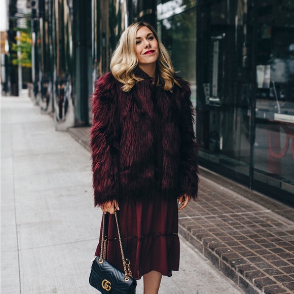 Jackets & Coats | Wqrm Wine Red Shaggy Women Faux Fur Jacket Blazer ...